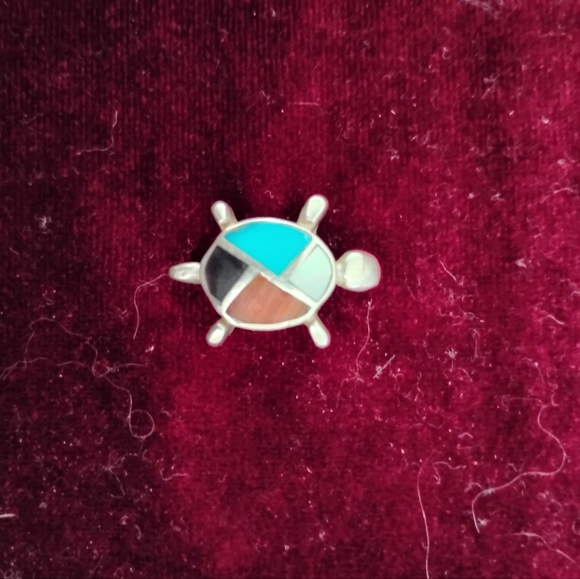 Native | Jewelry | Navajo Sterling Silver Turtle Brooch Inlaid With ...